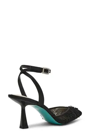 Betsey Johnson Delia Beaded Mesh Ankle Strap Pump - Black