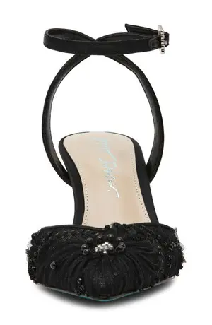 Betsey Johnson Delia Beaded Mesh Ankle Strap Pump - Black