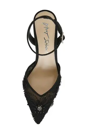 Betsey Johnson Delia Beaded Mesh Ankle Strap Pump - Black