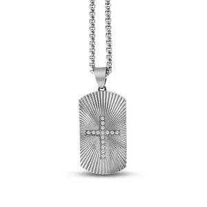 ANNA ZUCKERMAN Stainless Steel Cross Dog Tag Pendant Necklace - Yellow Gold