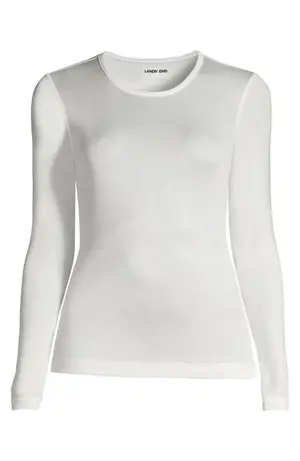 LANDS' END Silk Interlock Long Sleeve Crewneck Top - Ivory