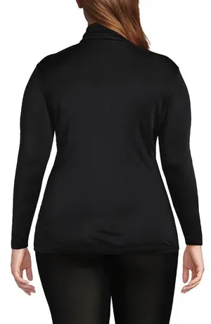 LANDS' END Silk Interlock Turtleneck Long Underwear Top - Black