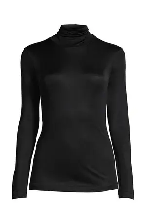 LANDS' END Silk Interlock Turtleneck Long Underwear Top - Black