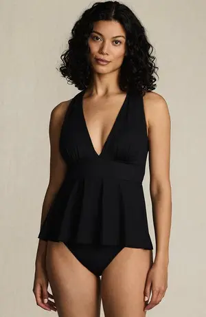 LANDS' END Slendersuit Plunge Ruffled One-piece Swimsuit - Black