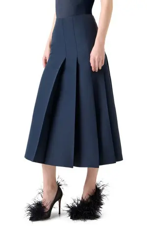 Akris Pleated Silk Ottoman Midi Skirt