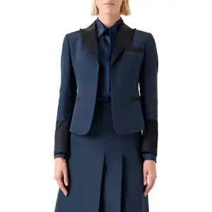 Akris Deneuve Silk Crop Blazer - Navy