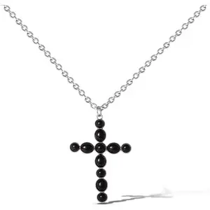 Jessica Simpson Cross Pendant Necklace - Black/silver