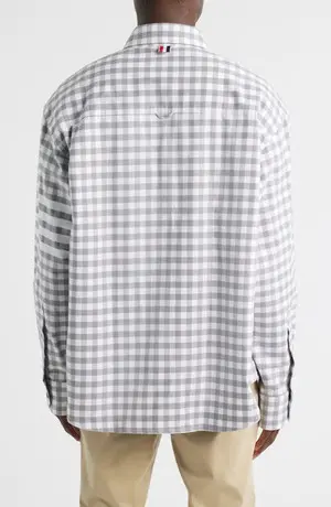 Thom Browne Oversize 4-bar Gingham Check Flannel Button-up Shirt