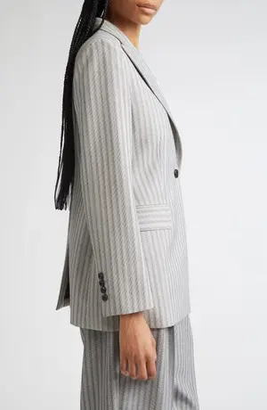Partow Bow Textured Stripe Virgin Wool Blazer