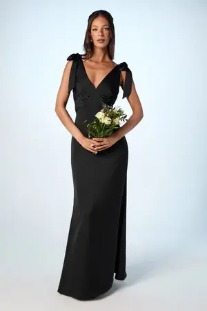Coast Coast Satin Tie-Shoulder Maxi Dress Black