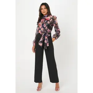 Coast Floral Print Blouson Sleeve Pintuck Wide Leg Jumpsuit