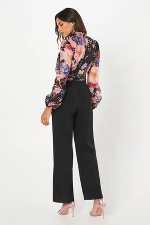 Coast Floral Print Blouson Sleeve Pintuck Wide Leg Jumpsuit