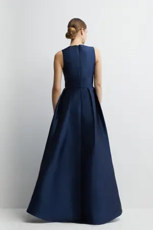 Coast Petite Plunge Waterfall Twill Dress - Navy