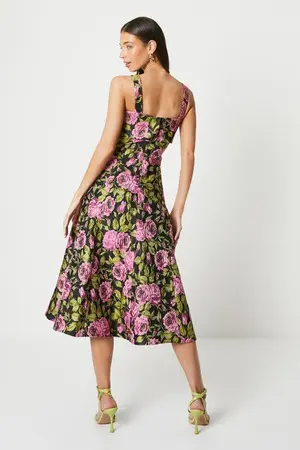 Coast Wide Strap Jacquard Floral Midi Dress