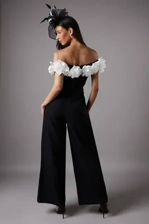 Coast Bardot Wide Leg Jumpsuit With 3d Floral Detailing