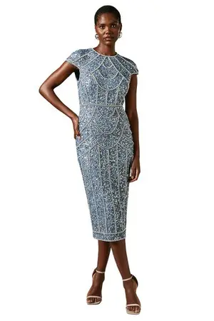 Coast Embellished Pencil Dress - Dusty Blue