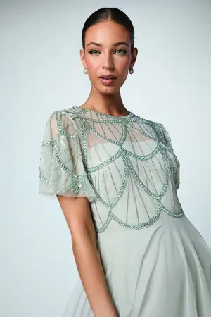 Coast Embellished Bodice Flutter Sleeve Maxi Dress