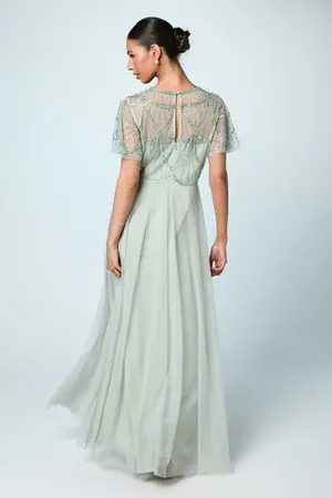 Coast Embellished Bodice Flutter Sleeve Maxi Dress