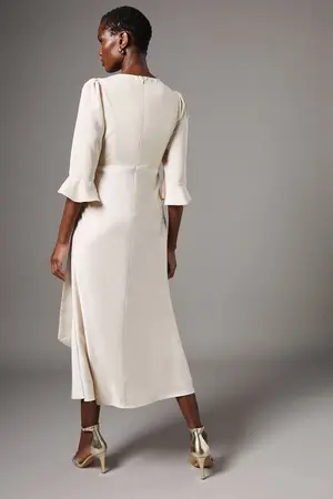 Coast Ruffle Sleeve Satin Wrap Midi Dress - Champagne