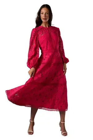 Coast Lace Panelled Long Sleeve Dress - Raspberry