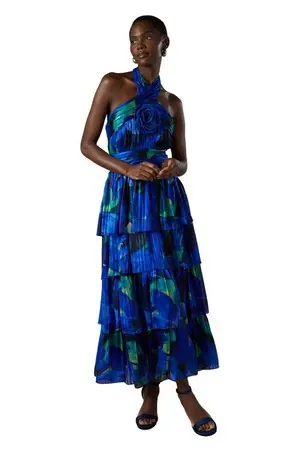 Coast Tiered Halter Tie Neck Maxi Dress - Blue