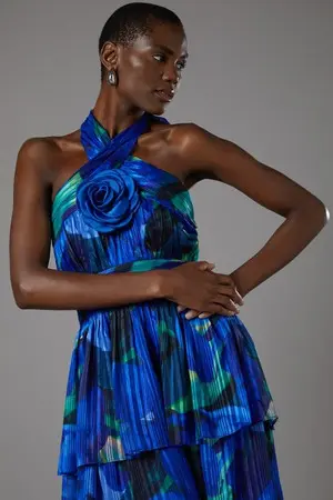 Coast Halterneck Rose Detail Tiered Maxi Dress