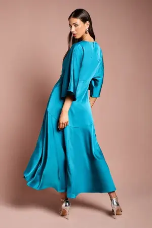 Coast Satin Crepe Ruffle Wrap Midi Dress