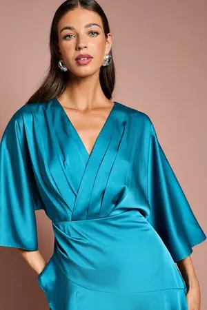 Coast Satin Crepe Ruffle Wrap Midi Dress