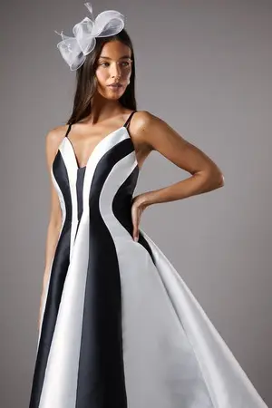 Coast Contrast Panel Sweetheart Neckline A-line Midi Dress