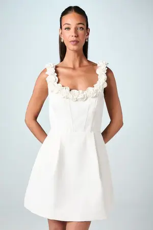 Coast Square Neck 3d Flower Bridal Mini Dress