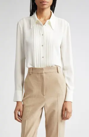 St. John Silk Crepe Georgette Button-up Shirt - Ivory