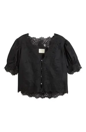 DÔEN Idella Lace-trim Ramie Top - Black