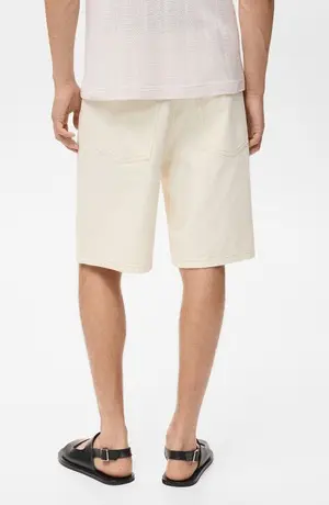 Mango Relaxed Fit Denim Bermuda Shorts - Off White