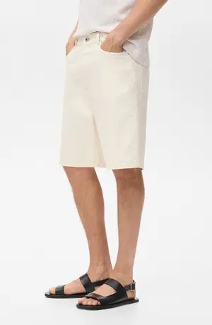 Mango Relaxed Fit Denim Bermuda Shorts - Off White