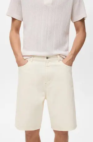Mango Relaxed Fit Denim Bermuda Shorts - Off White