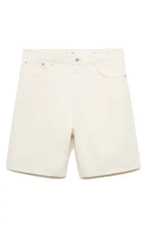 Mango Relaxed Fit Denim Bermuda Shorts - Off White