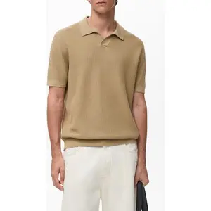 Mango Rib Johnny Collar Polo - Beige
