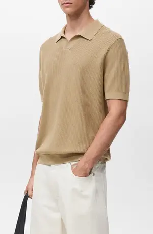 Mango Rib Johnny Collar Polo - Beige