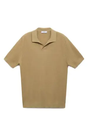 Mango Rib Johnny Collar Polo - Beige