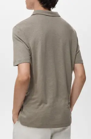 Mango Slim Fit Linen Blend Jersey Polo - Chocolate