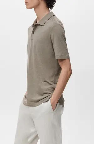 Mango Slim Fit Linen Blend Jersey Polo - Chocolate