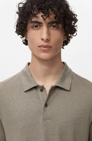 Mango Slim Fit Linen Blend Jersey Polo - Chocolate