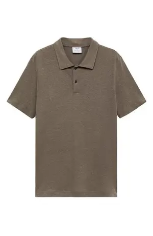 Mango Slim Fit Linen Blend Jersey Polo - Chocolate