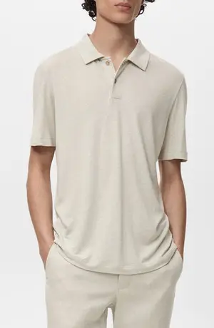 Mango Slim Fit Linen Blend Jersey Polo - Ice Grey