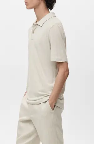 Mango Slim Fit Linen Blend Jersey Polo - Ice Grey