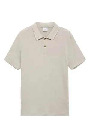 Mango Slim Fit Linen Blend Jersey Polo - Ice Grey