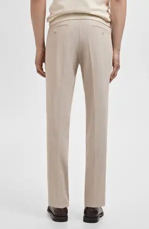 Mango Slim Fit Flat Front Trousers - Beige