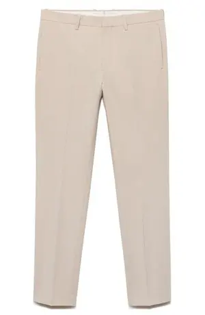 Mango Slim Fit Flat Front Trousers - Beige