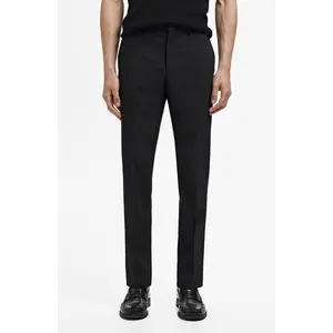 Mango Slim Fit Flat Front Trousers - Black