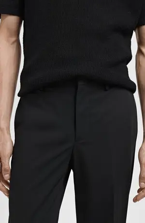 Mango Slim Fit Flat Front Trousers - Black